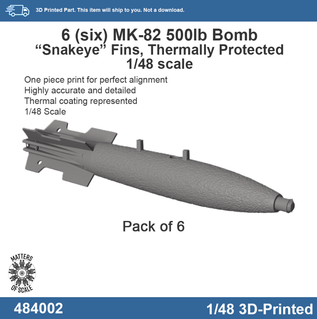 1/48 MK-82 500lb bomb, “Snakeye” Fins, Thermally Protected, Pak of 6 ...